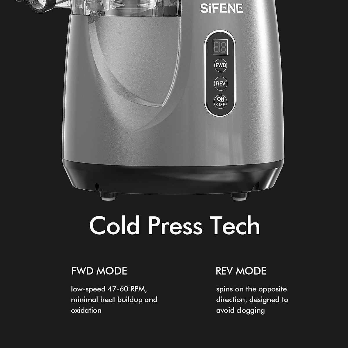 SiFENE Whole Fruit Cold Press Juicer Machine - Vertical Slow Masticating Juicer with Large 3.3in Feed Chute - Easy to Clean, Ideal for Whole Fruits & Vegetables, Gray