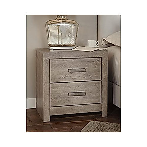 Signature Design by Ashley Culverbach Modern 2 Drawer Nightstand with 2 USB Charging Stations, Weathered Gray