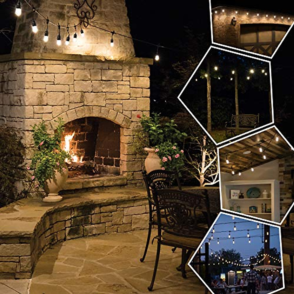 Enbrighten Classic Warm White String Lights, 48ft Black Cord, 24 Shatterproof Acrylic Bulbs, Weatherproof, Outdoor String Lights, 31664