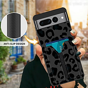 RYUITHDJP for Google Pixel 7 Pro Case Wallet Leather with Black Leopard Design Theme Phone Case for Google Pixel 7 Pro Case with Credit Card Slot Holder Shockproof Protectve Leather Case