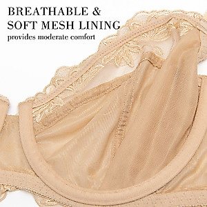 Wingslove Women's Sexy Lace Plus Size Embroidered Sheer Unpadded Underwire Unlined See Through Bra (Nude, 36G)