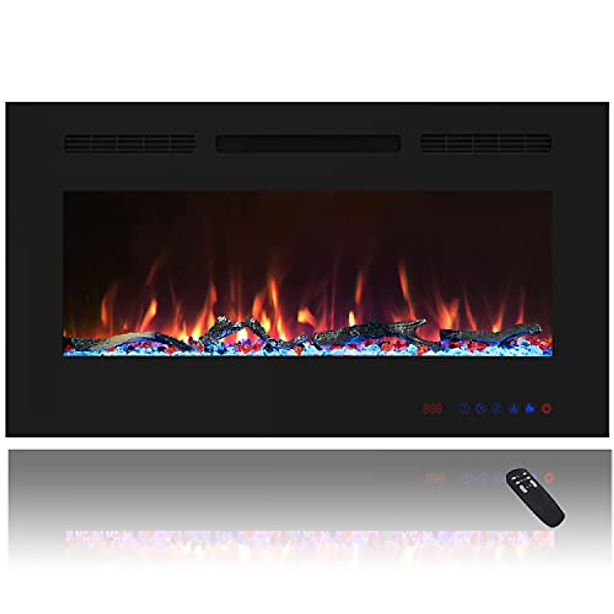 Cheerway 30 inch Wall Mounted &Recessed in Wall Electric Fireplace with Heater, Linear Wall Fireplace w/Thermostat, Adjustable Flame&Fuel Color, Remote & Touch Control w/Timer, 750W/1500W