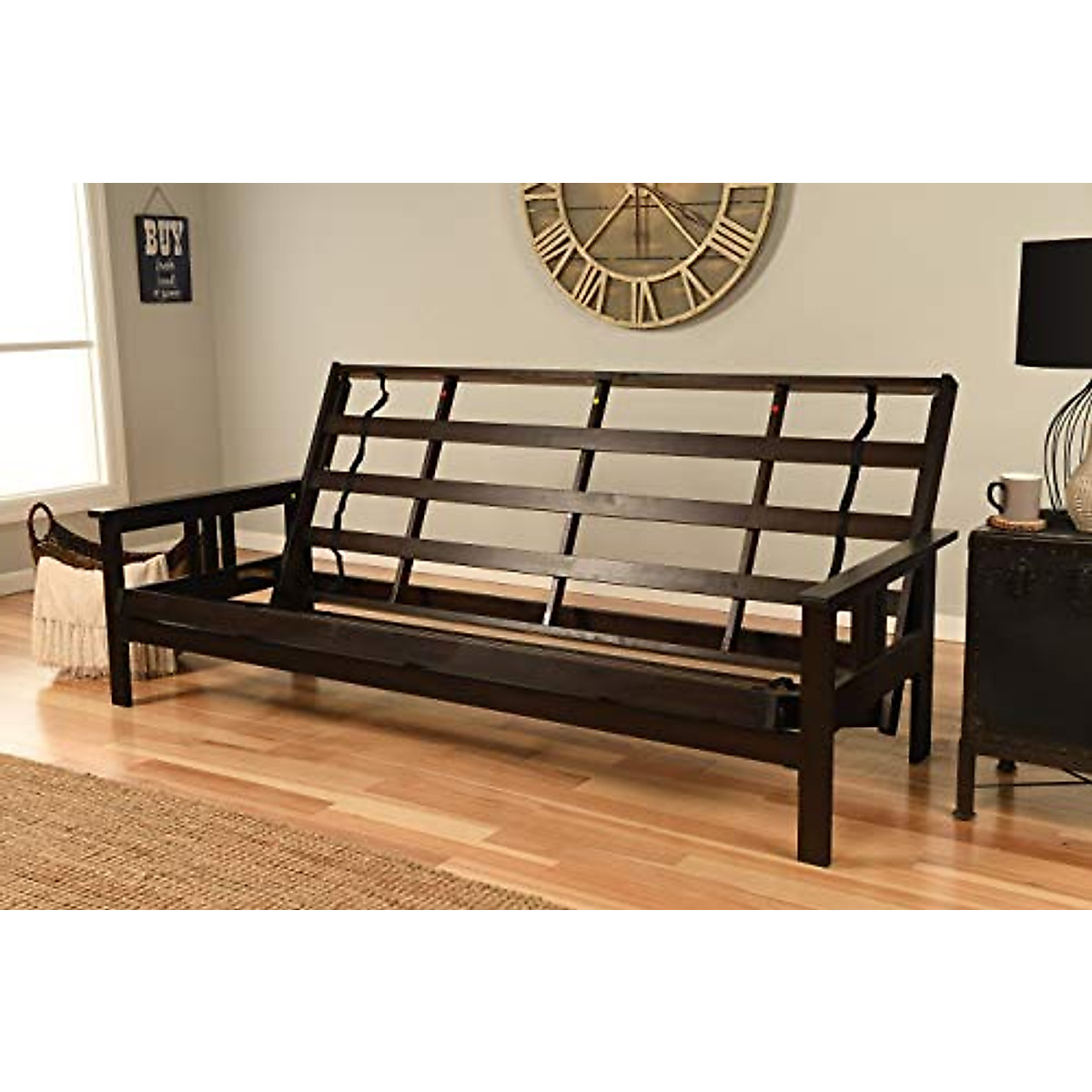 Kodiak Furniture Monterey Queen Futon Set in Espresso Finish, Suede Black