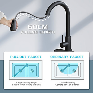 RBSTOSTO Black Kitchen Faucets-Kitchen Sink Faucet -Kitchen Faucet with Pull Down Sprayer-Stainless Steel-with Deck Plate 16 Inches ‎RB999