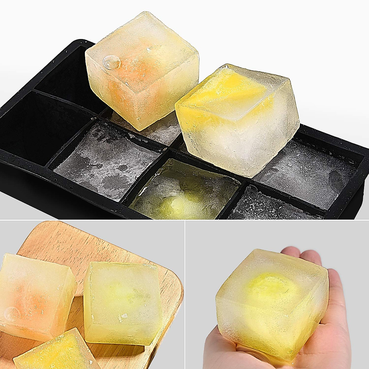 Ice Cube Trays Large Size Silicone Square Ice Cube Molds for making 8 Giant Ice Cubes for Whiskey and Cocktails, Keep Drinks Chilled, Reusable and BPA Free 2 Pack