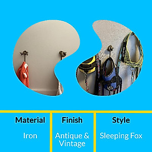 Knobs By Blossom Vintage Antique Brass Iron Wall Hooks Tie Backs Bronze Handmade Metal Animal Hook (8. Sleeping Fox), TFVSAH