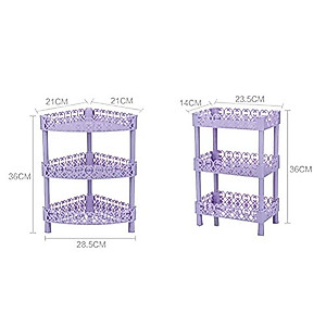 Amosfun Bathroom Organization and Storage Bathroom Three Layer Plastic Storage Shelves Rack Basket Corner Shelf Organizer Desk Stand Rack Bathroom Shelves for Home Household Kitchen (Triangle Purple)
