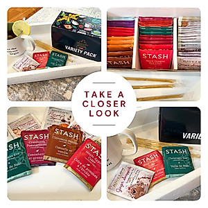 Premium Stash Bigelow Tea Sampler Set - 16 Assorted Tea Flavors with Herbal & Black Tea Bags, 10 Honey Sticks, eBook - 48 Pc Tea Sampler Gift Set Box for Adults Men Women Colleagues