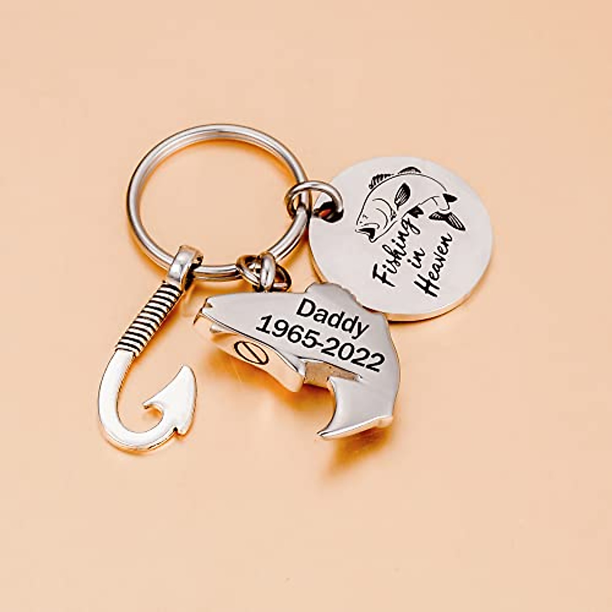 Fishing in Heaven Cremation Urn Keychain Fish Memory Key Tag -Fish Urn Memorial Keychain-Ashes Keychain Cremation Jewelry (Customize your fish)