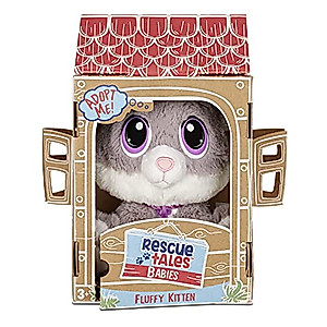 Little Tikes Rescue Tales Babies - Fluffy Kitten | Soft Cuddly Plush Pet Toy with Collar, Tag, Home, Stickers, Activities | Ages 3+