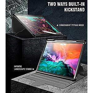 Poetic Explorer Series Designed for iPad Pro 12.9 2020 & 2018 Case, Full Body Triple Layers Tough 360 Degree Stand Folio Cover case with Built-in Screen Protector and Pencil Holder, Black