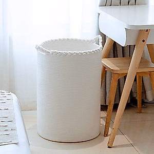 Homlikelan 58L Woven Laundry Basket,Cotton Tall Laundry Hamper for Blankets,Clothes,Pillows,Toys,Shoes Large Laundry Bin White