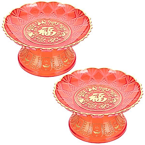 Veemoon 4pcs Blessing Use Decorative Rituals Holders Sacrifice Snack Food Decor Holder Serving Wedding Fruit Decoration Footed Plate Round Nuts Plates Containers Bowl Buddhist Offering S