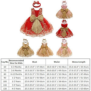 Lace Flower Girls Sequins Bowknot V-Back Tutu Dress for Kids Baby Christening Baptism Communion Birthday Party Dress Toddler Princess Pageant Wedding Bridesmaid Gown with Headwear 002 Gold 0-3 Months