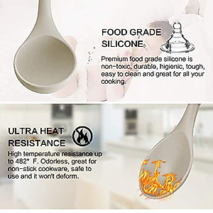 Kinfayv Silicone Cooking Utensils Kitchen Utensil Set, 21 PCS Wooden Handle Nontoxic BPA Free Silicone Spoon Spatula Turner Tongs Kitchen Gadgets Utensil Set for Nonstick Cookware with Holder (Khaki)