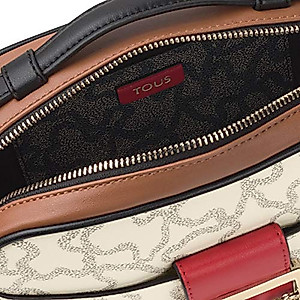 TOUS Water-Repellent Canvas Combined with Leather-Effect Vinyl Crossbody Reporter Bag for Women, 24x10.5x20.5 cm, Multibeige, Kaos Icon Collection