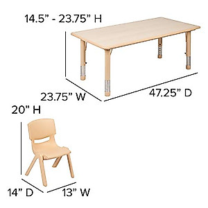 Flash Furniture 23.625"W x 47.25"L Rectangular Natural Plastic Height Adjustable Activity Table Set with 4 Chairs
