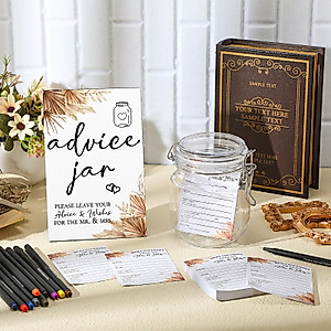 Sintuff 114 Pieces Boho Theme Bridal Shower Decoration Include Advice and Wishes for the Mr and Mrs Wedding Advice Sign with Holder 100 Advice and Wishes Cards 12 Pens PET Wedding Wish Jar for Guests