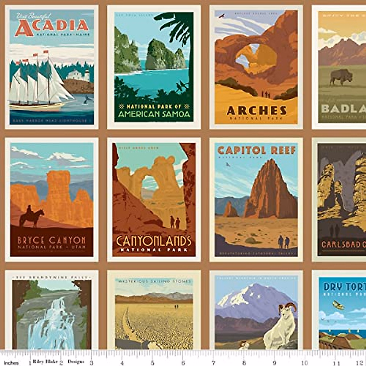 Riley Blake National Parks Posters 23”x43” Panel with Sand Borders, Quilting, Apparel and Home Decor Fabric