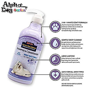 Alpha Dog Series Bright White Grooming Natural Dog Shampoo and Conditioner with Aloe Vera, pH balanced Shampoo for Dogs, Tear-Free, Moisturizing Dog Shampoo for Sensitive Skin - 26.4 Oz