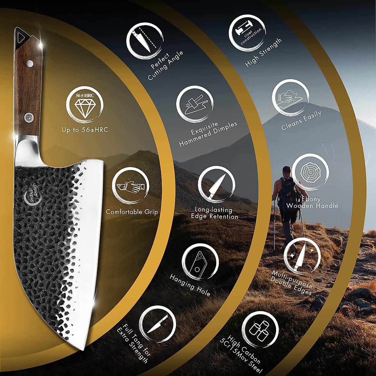 [Full Tang]Butcher Knife Handmade Forged Kitchen Chef Knife Grandsharp Pro Razor Sharp Serbian Clad Steel Meat Vegetable Chopping Cutting Cleaver with Leather Knife Sheath