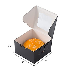 Bekoetoz 100Pcs Paper Cookie Boxes With Window Small Bakery Boxes 4x4x2.5 Inches Mini Cake Boxes For Pastries,Cupcakes,Desserts,Donuts,Chocolate Strawberries,Candy,Treat Boxes(4 * 4 * 2.5,Black)