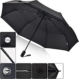 Anntrue Windproof Travel Umbrella, Auto Open Close Lightweight Compact Portable Backpack Folding Umbrella, Perfect for Car, Purse, Men and Women (Black)