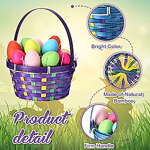 6 Pcs Easter Bamboo Basket with 24 Pcs Plastic Eggs and 480g Raffia Paper Grass, Handmade Woven Easter Basket with Handle for Egg Hunting, Picnic and Party Favors