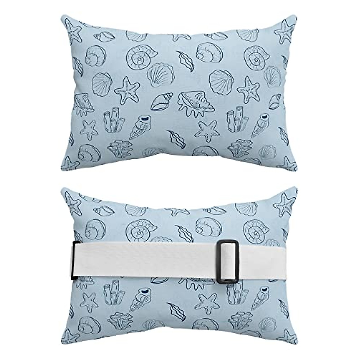 Recliner Head Pillow Ledge Loungers Chair Pillows with Insert Ocean Animals Shells Starfish Graffia Style Blue Background Lumbar Pillow with Adjustable Strap Patio Cushion for Sofa Bench Couch, 2 PCS