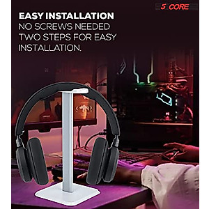 5 CORE Headphone Stand Headset Holder with Aluminum Supporting Bar Flexible ABS Solid Base for All Headphones Size HD STND (White)