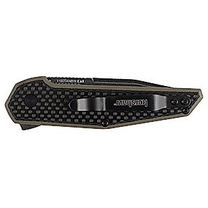 Kershaw Fraxion Tan and Black BlackWash Pocket Knife, 2.75” Stainless Steel Blade with Manual Opening, G10 Handle with Deep-Carry Reversible Pocketclip, Small Folding Knife