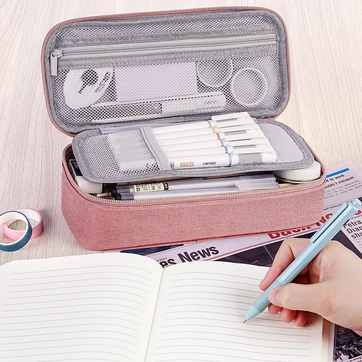 WEMATE Large Pencil Case Aesthetic,Big Capacity Canvas Pencil Pouch with Zipper, Pencil Case for Girls & Boys, Marker Pen Case,Portable Stationery Pencil Bag for School College Office