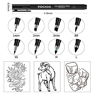 Piochoo Calligraphy Pens,8 Size Calligraphy Pens for Writing,Brush Pens Calligraphy Set for Beginners, Hand Lettering Pens
