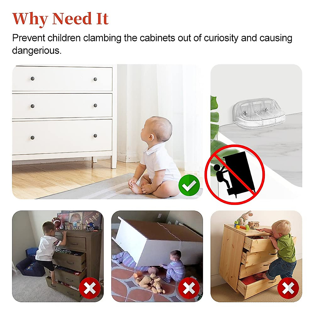 EUDEMON Baby Safety Anti-Tip Furniture Anchor Straps, Furniture Anti-Tip Wall Holder for Children&Pets, Childproof Anti-tip Furniture Wall Anchors, Easy to Install(Transparent,2 Pack)