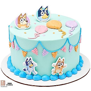 DecoPac Bluey So Much Fun Rings, Cupcake Decorations Featuring Bluey, Bingo, Bandit, and Chilli, 3D Food Safe Cake Toppers – 24 Pack