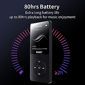 MP3 Player with Bluetooth 5.0, RUIZU 8GB Music Player for Kids, Digital Audio Players, MP3 Player with FM Radio, Voice Recorder, Video Play, E-Book, 80 Hours Playback, Expandable Up to 128GB, Black