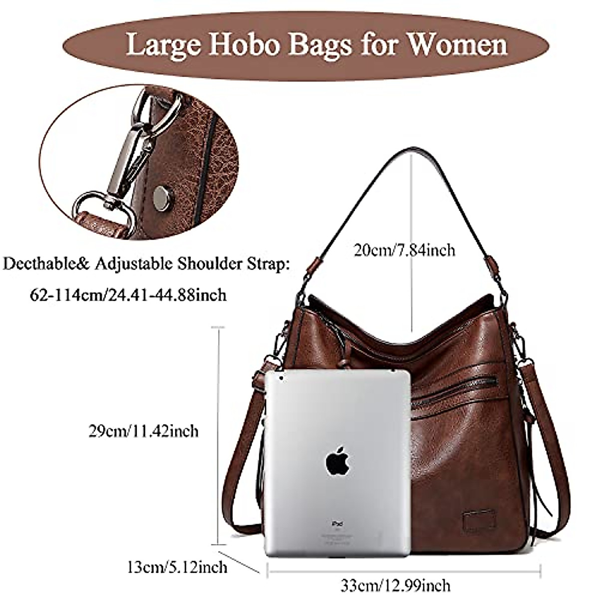 Handbags for Women, SIXVONA Large PU Leather Hobo Bags Purses Shoulder Crossbody Bags for Ladies, Coffee