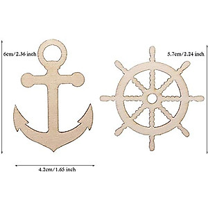 KCHEX 30 Pcs Wooden Anchor Rudder Shape Decoration to Paint, Unfinished Small Wood Anchor Rudder Cutouts for Arts Crafts DIY Projects Home Party Decoration