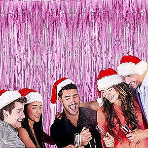 Foil Fringe Curtain Christmas Party Decorations - Pink Metallic Tinsel Photo Booth Backdrop Party Steamers Curtains for Birthdays Valentines Engagement Bachelorette Celebration