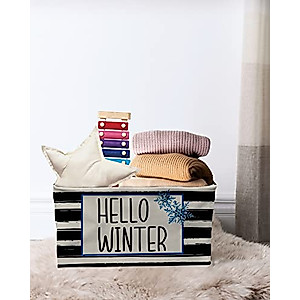Large Storage Baskets Bins 2 Pack Hello Winter Snowflake Collapsible Storage Box Laundry Organizer for Closet Shelf Nursery Kids Bedroom Christmas Black Striped
