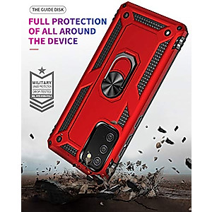 YZOK for Galaxy A02S Case,Samsung A02S Case,with HD Screen Protector,[Military Grade] Ring Car Mount Kickstand Hybrid Hard PC Soft TPU Shockproof Protective Case for Samsung Galaxy A02S (Red)
