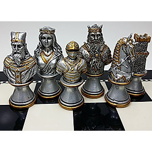 Medieval Times Crusades Knight Chess Men Set Gold & Silver Busts - NO Board