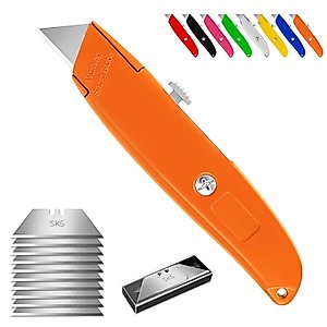 DIYSELF 1 Pack Box Cutter Retractable | Utility Knife Box Knife Retractable with 10 Blades | Exacto Knife Razor Knife | Box Opener for Cardboard, Carton | Cutter Knife | Cuchillas de Trabajo (Pink)