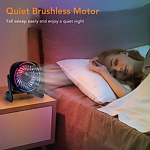 HeroPlus RGB Small USB Desk Fan, 6 Inch Small Fan with 8 Light Modes, Mini USB Fan with 3 Speeds, 60 Inch Cord, 360° Rotation, Quiet Operation, Portable Desk Fan for Rooms, Offices, Car, Travel