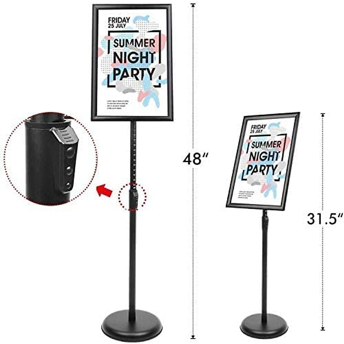 YIYO Adjustable Pedestal Poster Sign Stand,8.5 x 11 Advertising Business Menu Sign Holder for Floor Standing with Aluminum Snap-Open Reusable Frame,Black (8.5 x 11)