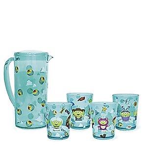 Zak Designs Pixar Movies Alien Remix Beverage Serving Set Includes Pitcher and 4 Durable Plastic Tumblers with Unique Artwork, Perfect for a Pool Party (5 Pieces), Green,10 ounces