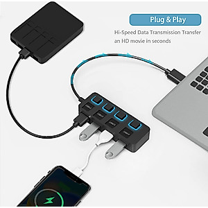USB 3.0 Hub,4-Port Mini USB hub 3.0,2.0 Hub with Individual LED Power Switches,USB Expander for Laptop,PC,MacBook,Flash Drive,Console, Printer,Camera,Keyborad,Mouse,and More USB Devices