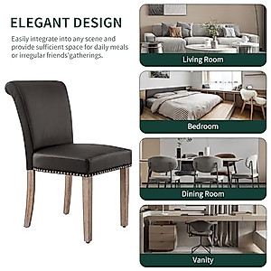 CHUN YI Dining Chairs Set of 2, Upholstered Dining Chair with Nailhead Trim and Wood Legs, Modern Faux Leather Chair for Dining Room, Living Room, Kitchen (Dark Gray)