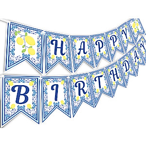 Capri Lemon Happy Birthday Banner - 40th 50th 60th Birthday Party Supplies - Lemon Birthday Party Decorations - Lemon Birthday Party Supplies- Banner (Capri Lemon Birthday Banner) (Capri Lemon