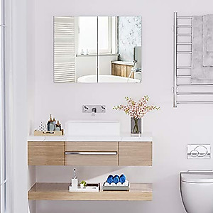HOMCOM Double Door Wall Mounted Bathroom Mirror, 31.5" x 23.5" Medicine Cabinet with Modern Design, Large Storage, & Quiet Hinges